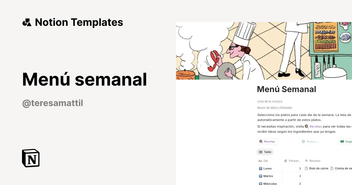 Menú semanal Template | Notion Marketplace