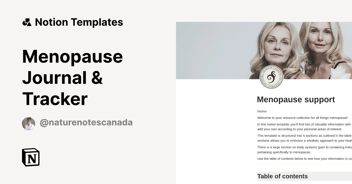 Menopause Journal & Tracker Template by Nature Notes | Notion Marketplace