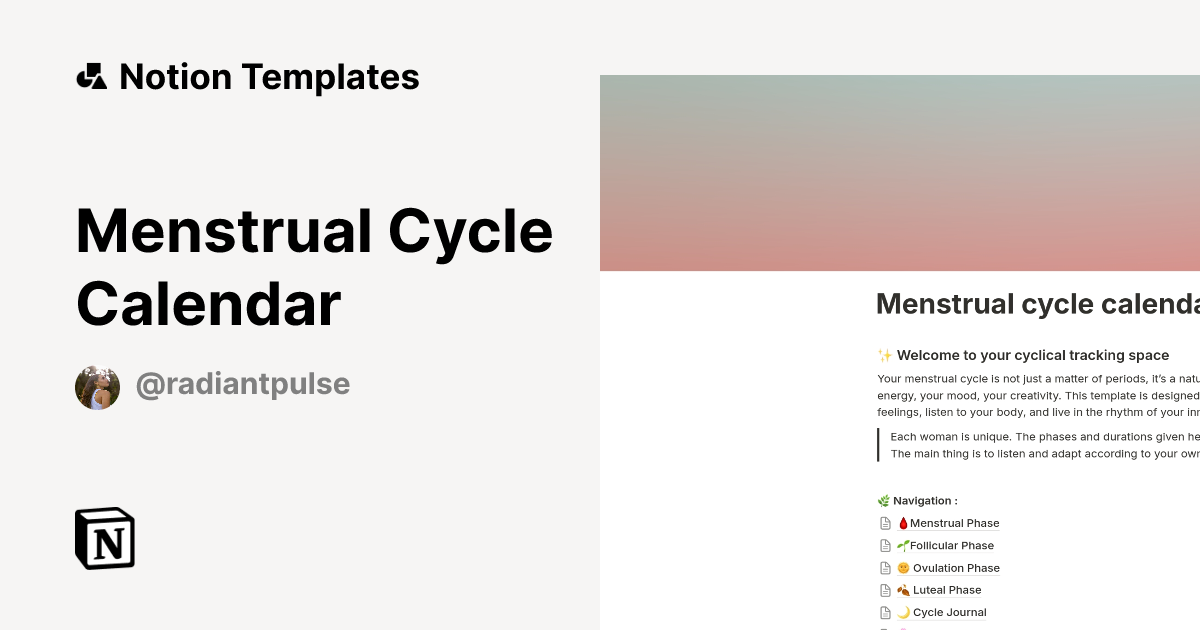 Menstrual Cycle Calendar Template by Sarah | Notion Marketplace