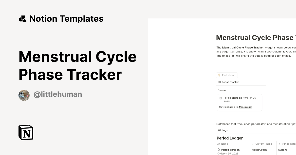 Menstrual Cycle Phase Tracker Template by Little Human | Notion Marketplace