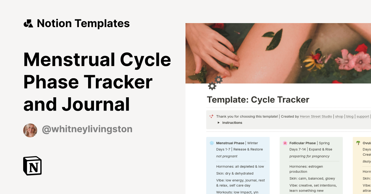 Menstrual Cycle Phase Tracker and Journal Template by WhitneyLivingston | Notion Marketplace