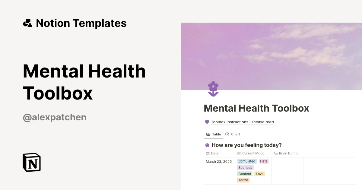 Mental Health Toolbox Template by Alex Patchen | Notion Marketplace