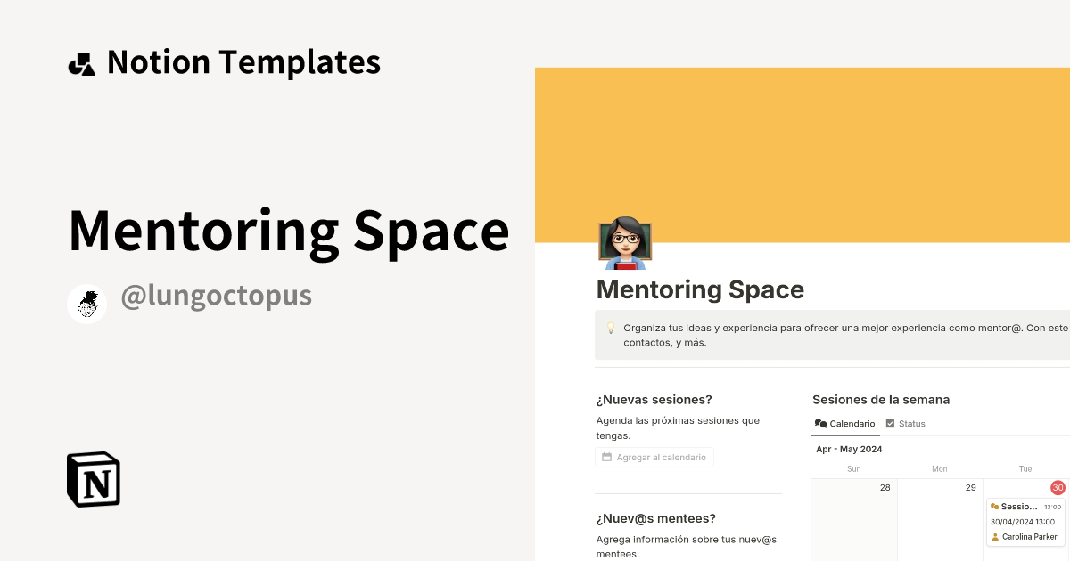 Mentoring Space Template by Claudia Aguirre | Notion Marketplace