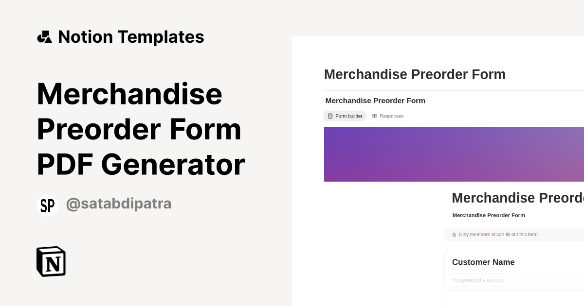 Merchandise Preorder Form PDF Generator Template by Satabdi Patra ...