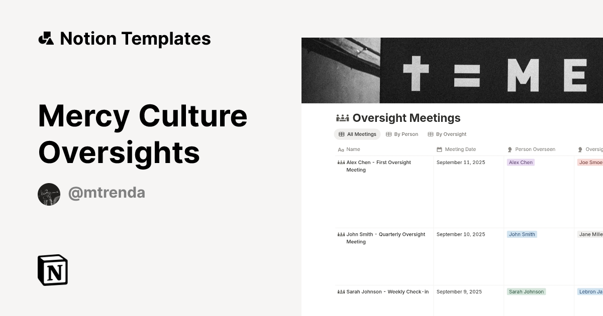 Mercy Culture Oversights Template by Maxwell Trenda | Notion Marketplace