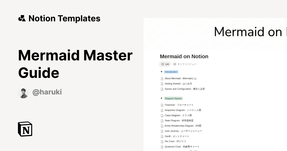 Mermaid Master Guide Template by Haruki Inoue | Notion Marketplace
