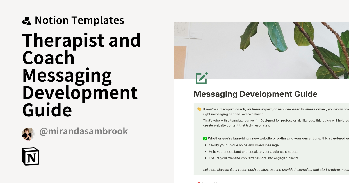 Therapist and Coach Messaging Development Guide Template | Notion Marketplace