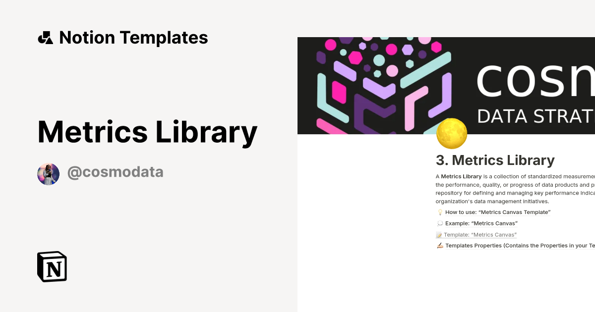 Metrics Library Template by Cosmodata Strategy & Management | Notion Marketplace