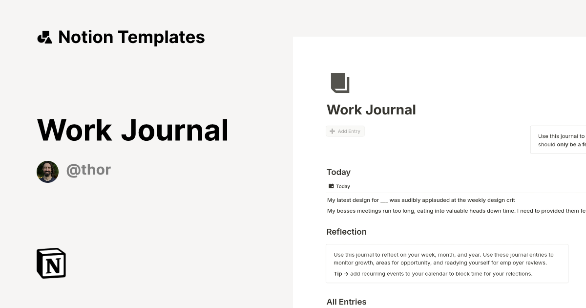 Work Journal Template by Thor Schroeder | Notion Marketplace