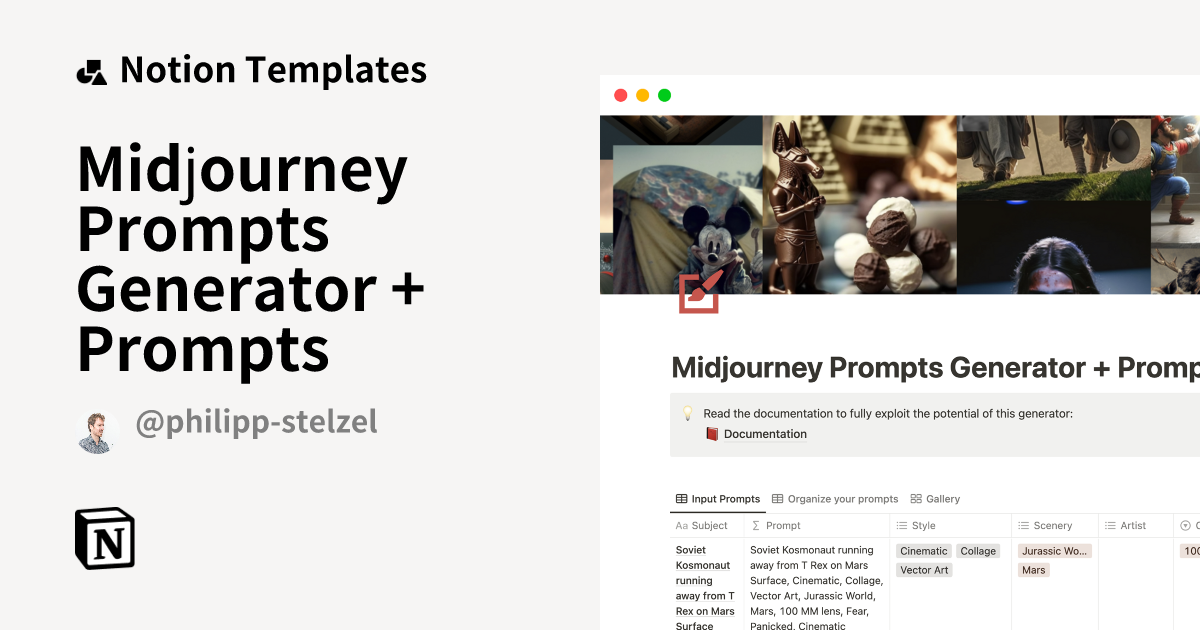Midjourney Prompts Generator + Prompts Template | Notion Marketplace