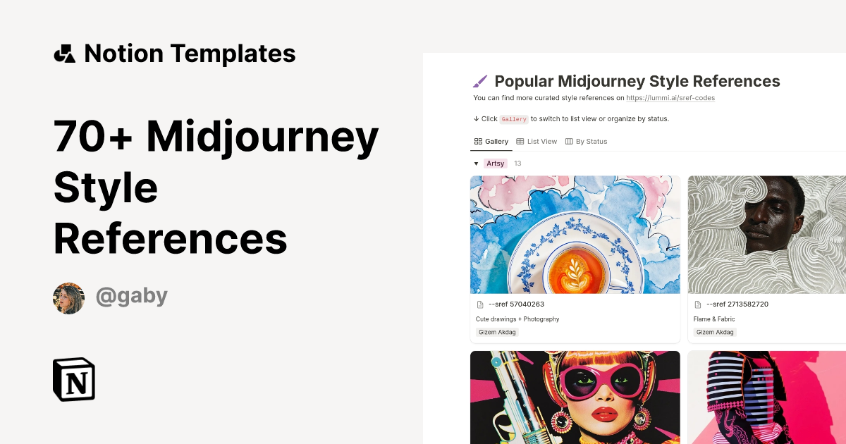 70+ Midjourney Style References Template | Notion Marketplace