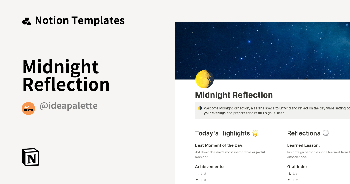 Midnight Reflection Template | Notion Marketplace