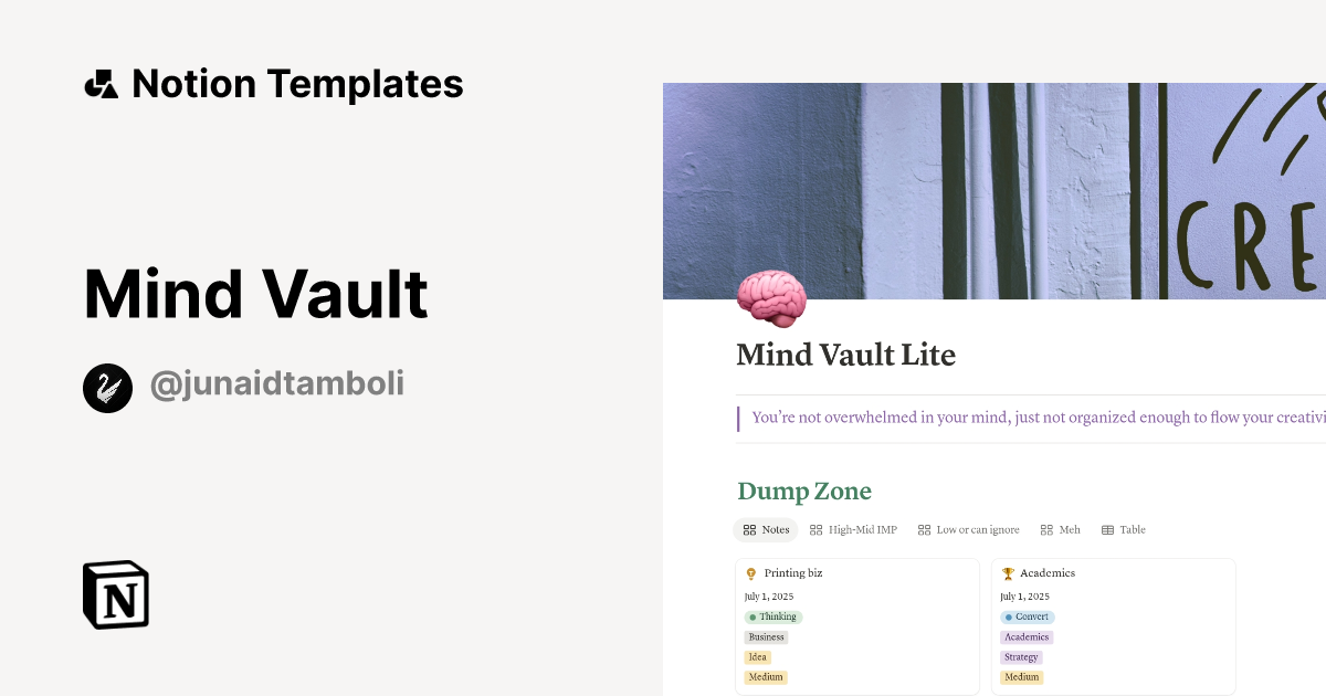 Mind Vault Template | Notion Marketplace