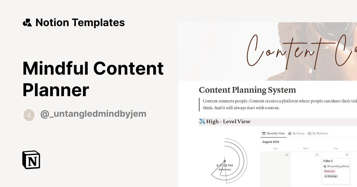 Mindful Content Planner Template by JEM | Notion Marketplace