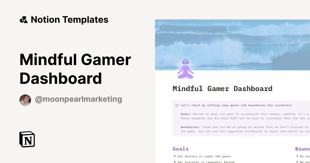 Mindful Gamer Dashboard Template by Grace Payne | Notion Marketplace