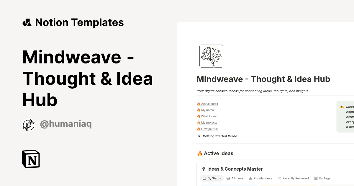 Mindweave - Thought & Idea Hub Template by Humaniaq | Notion Marketplace