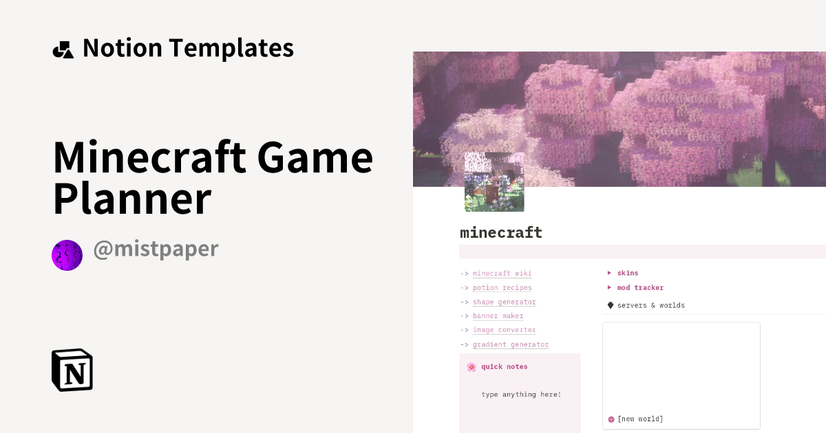 Minecraft Game Planner Template | Notion Marketplace
