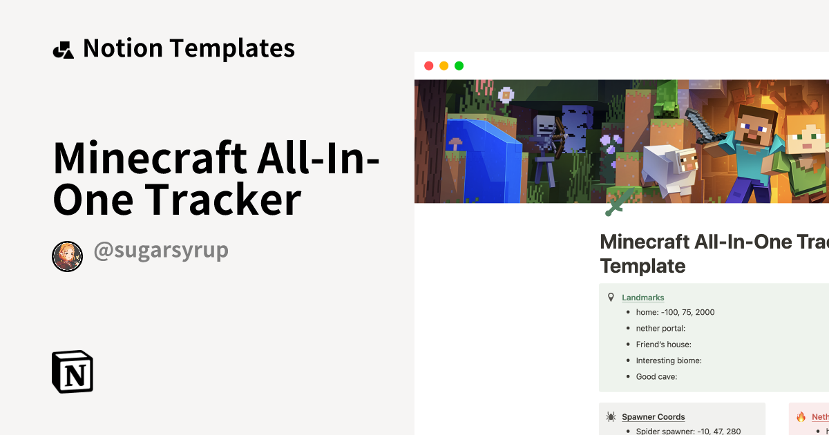 Minecraft All-In-One Tracker Template by Cedar | Notion Marketplace