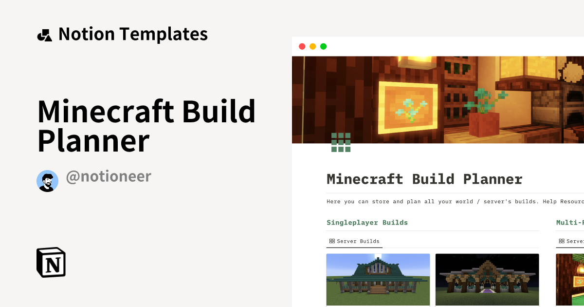 Minecraft Build Planner Template by Con The Notioneer | Notion Marketplace