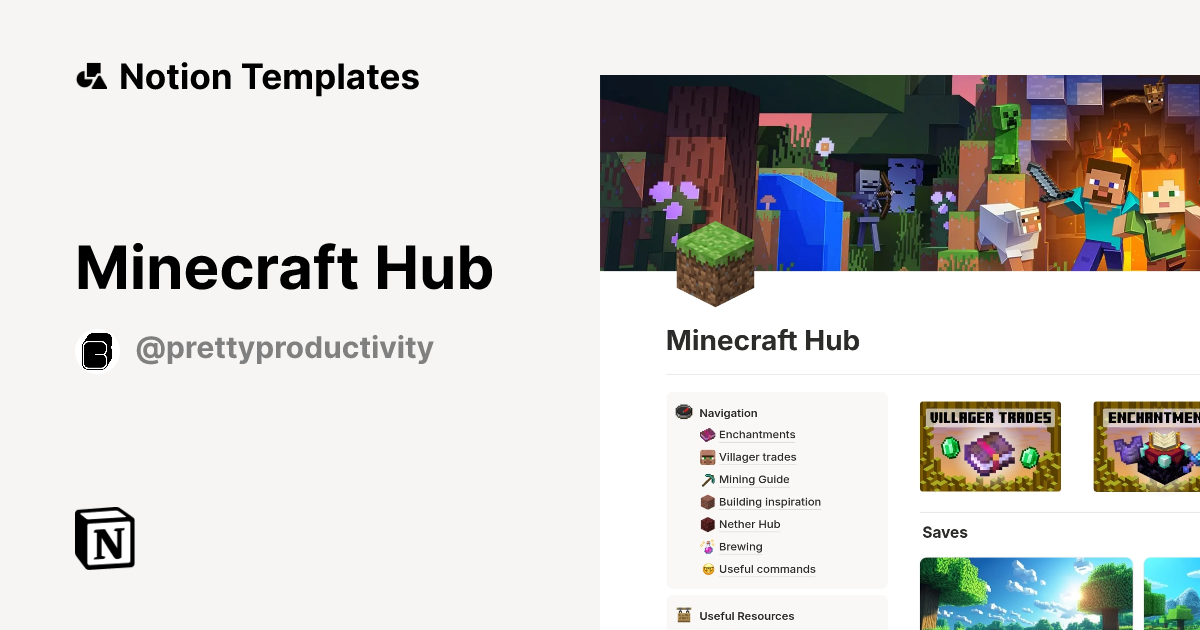 Minecraft Hub Template by Pretty Productivity | Notion Marketplace