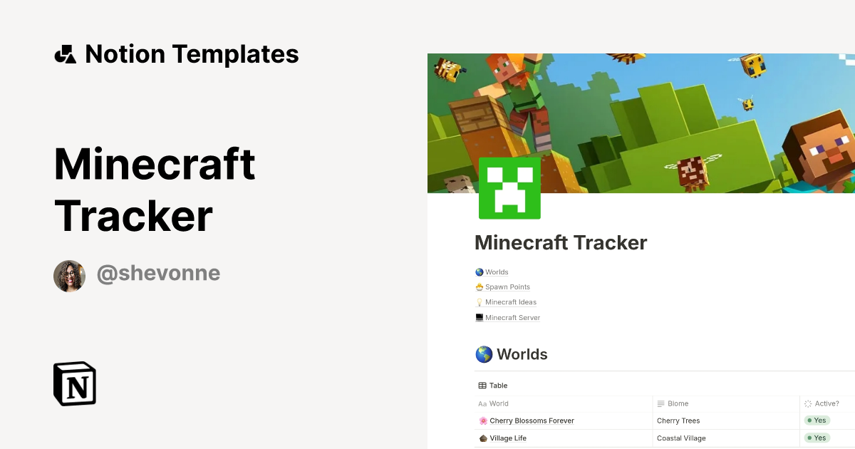 Minecraft Tracker Template | Notion Marketplace