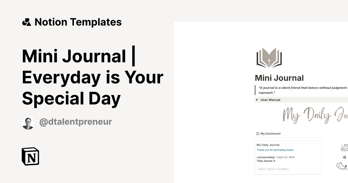 Mini Journal | Everyday is Your Special Day Template | Notion Marketplace