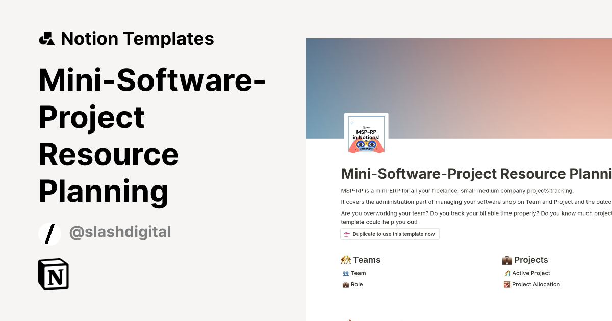 Mini-Software-Project Resource Planning Template by Slash Digital ...