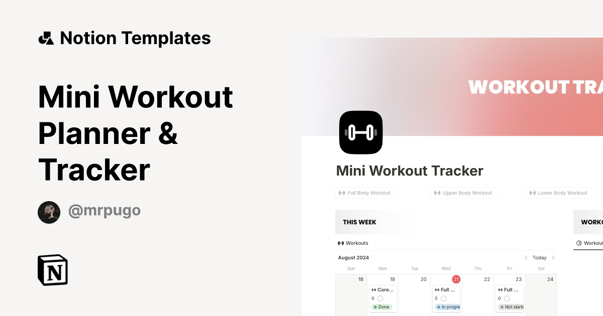Mini Workout Planner & Tracker Template by mrpugo | Notion Marketplace