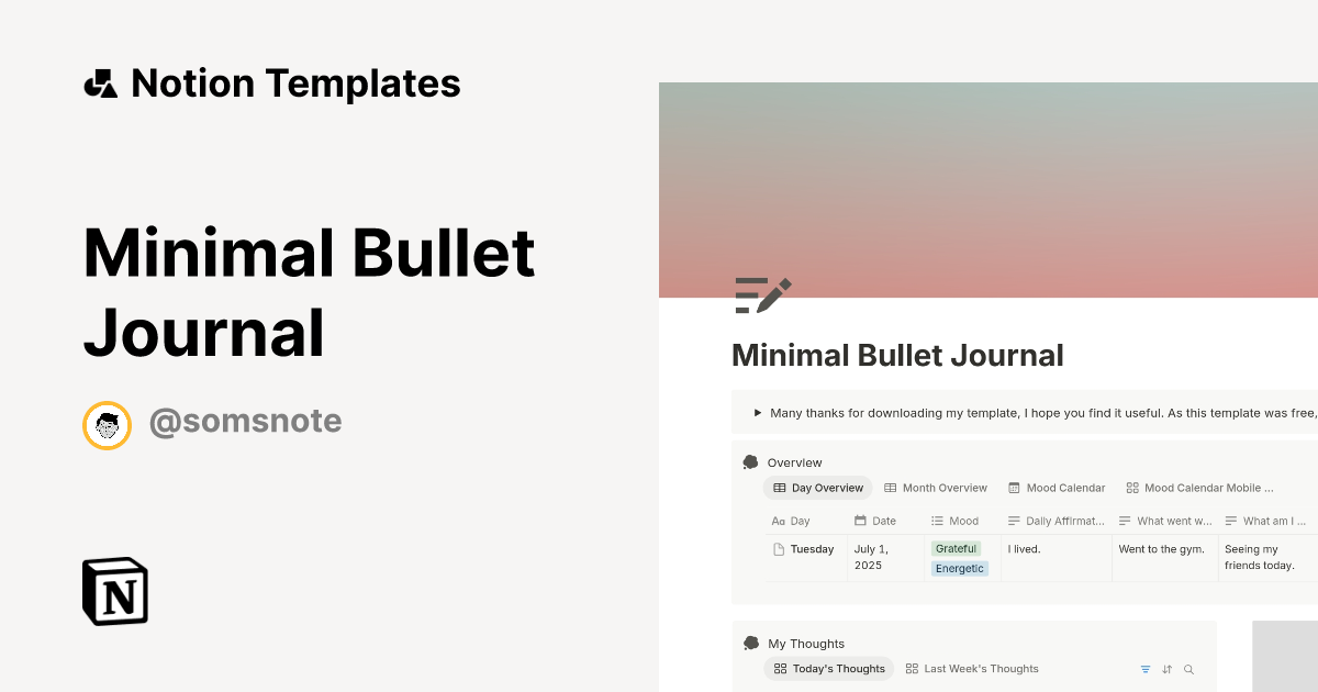 Minimal Bullet Journal Template by Som | Notion Marketplace