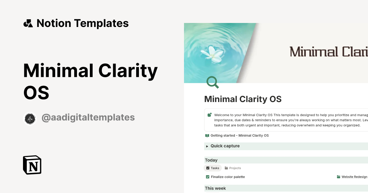 Minimal Clarity OS Template by AA Digital templates | Notion Marketplace