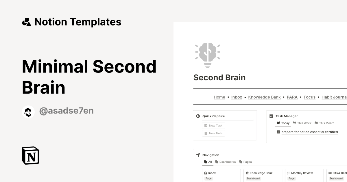 Minimal Second Brain Template | Notion Marketplace