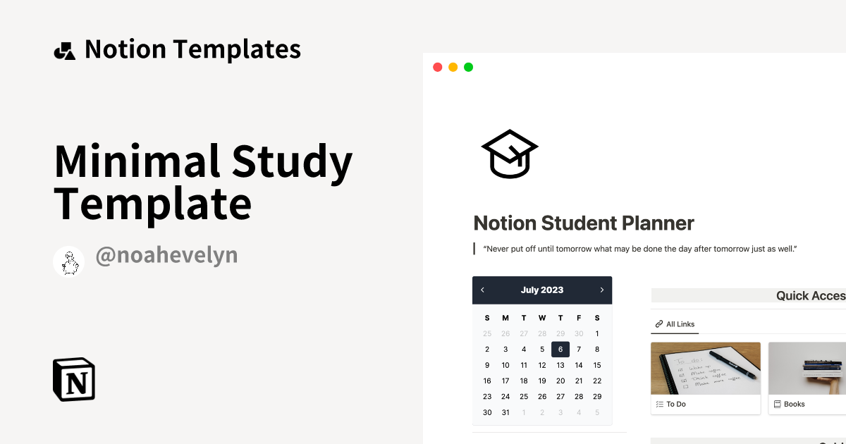 Minimal Study Template Template | Notion Marketplace