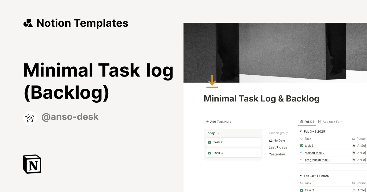 Minimal Task log (Backlog) Template by AnSo Desk | Notion Marketplace