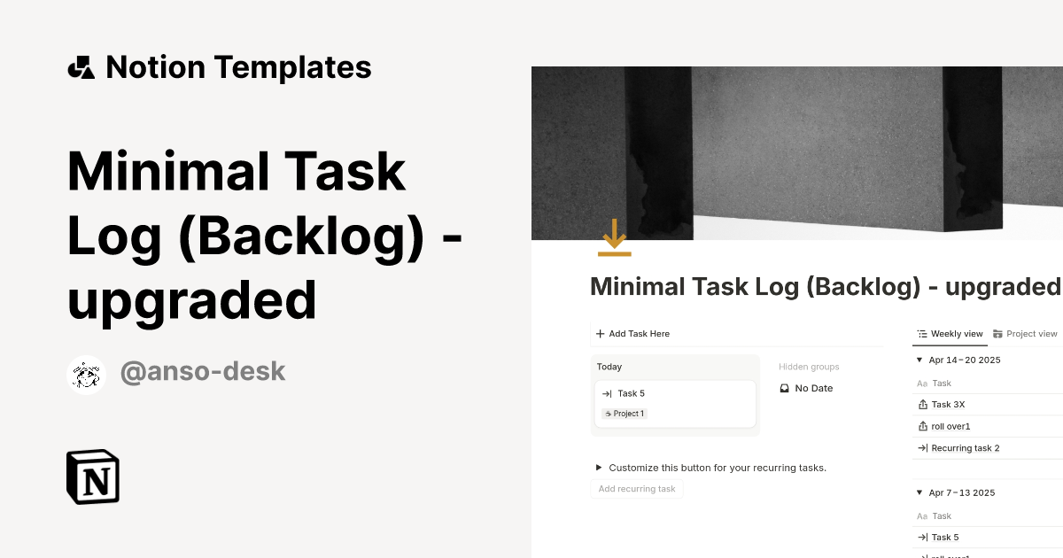 Minimal Task Log (Backlog) -upgraded Template | Notion Marketplace