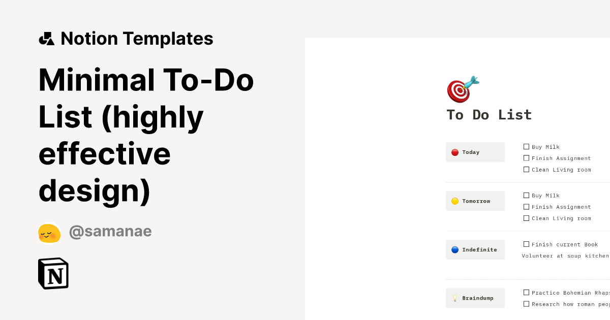 Minimal To-Do List (highly effective design) Template by Samia | Notion ...
