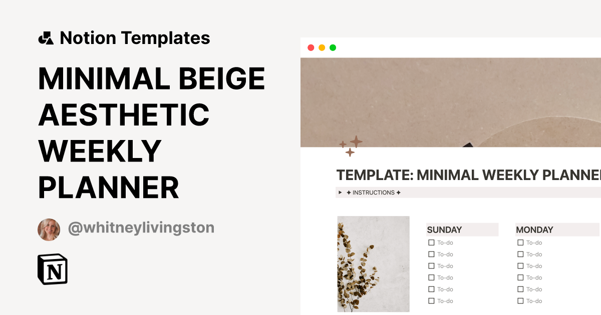 MINIMAL BEIGE AESTHETIC WEEKLY PLANNER Template by WhitneyLivingston ...