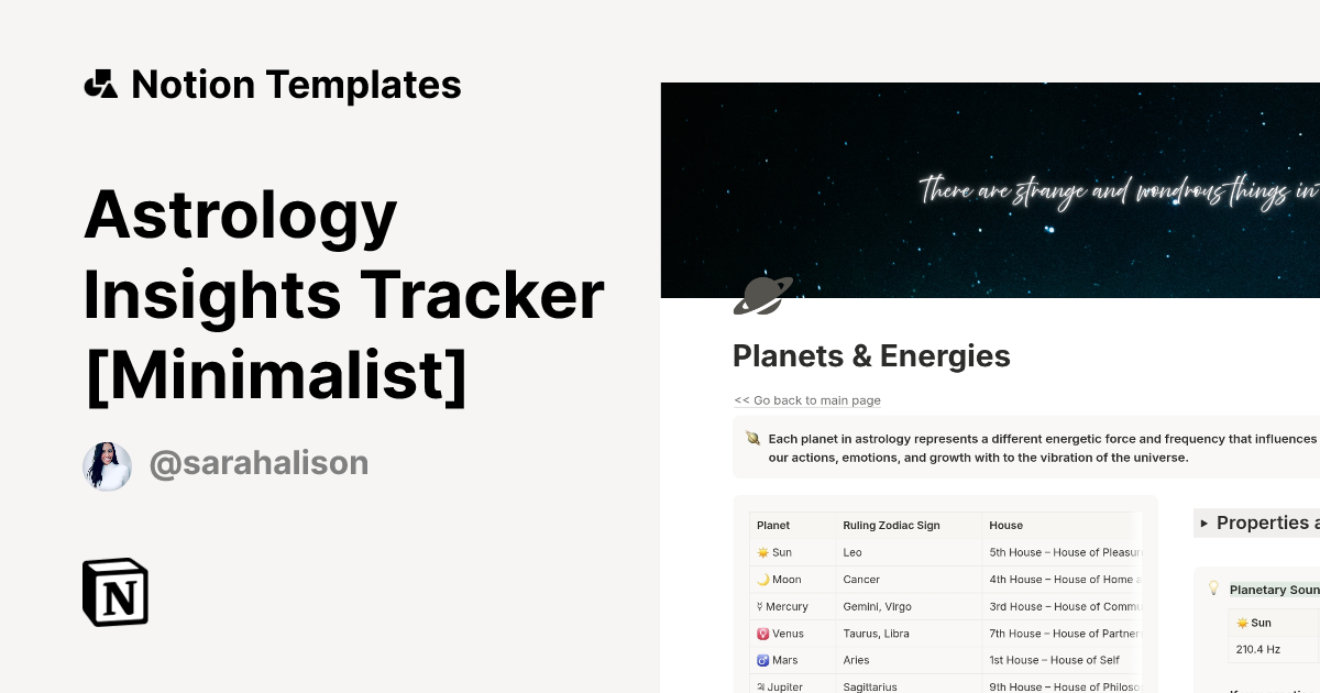 Astrology Insights Tracker [Minimalist] Template by Sarah | Notion ...