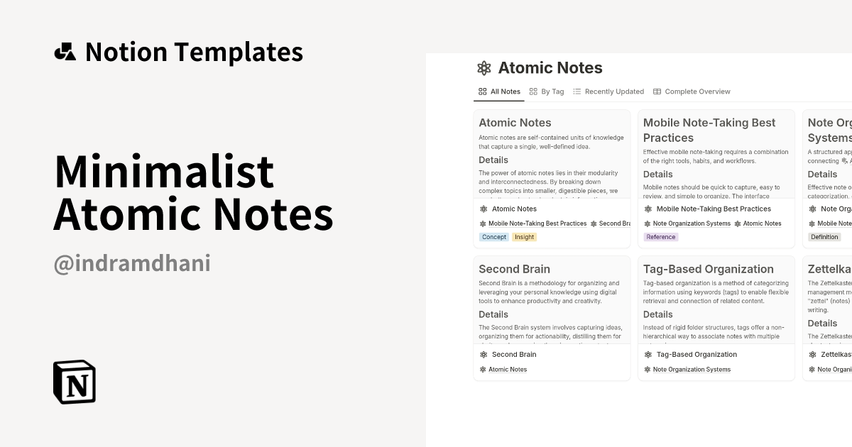 Minimalist Atomic Notes Template | Notion Marketplace