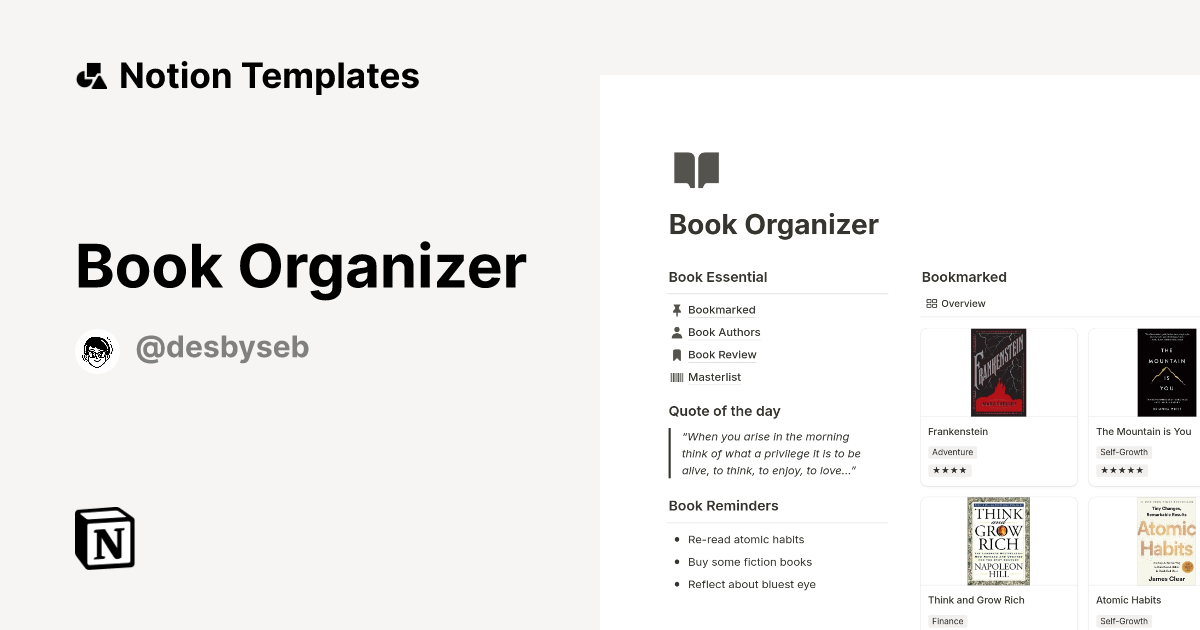Book Organizer Template by desbyseb | Notion Marketplace