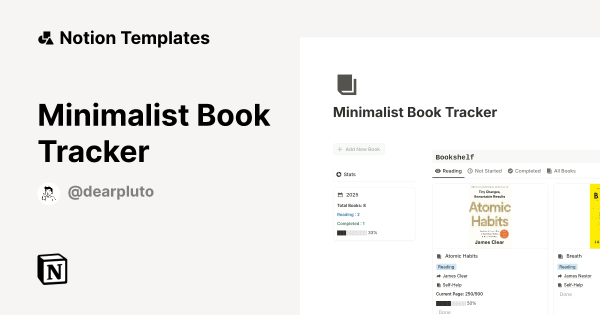 Minimalist Book Tracker Template | Notion Marketplace
