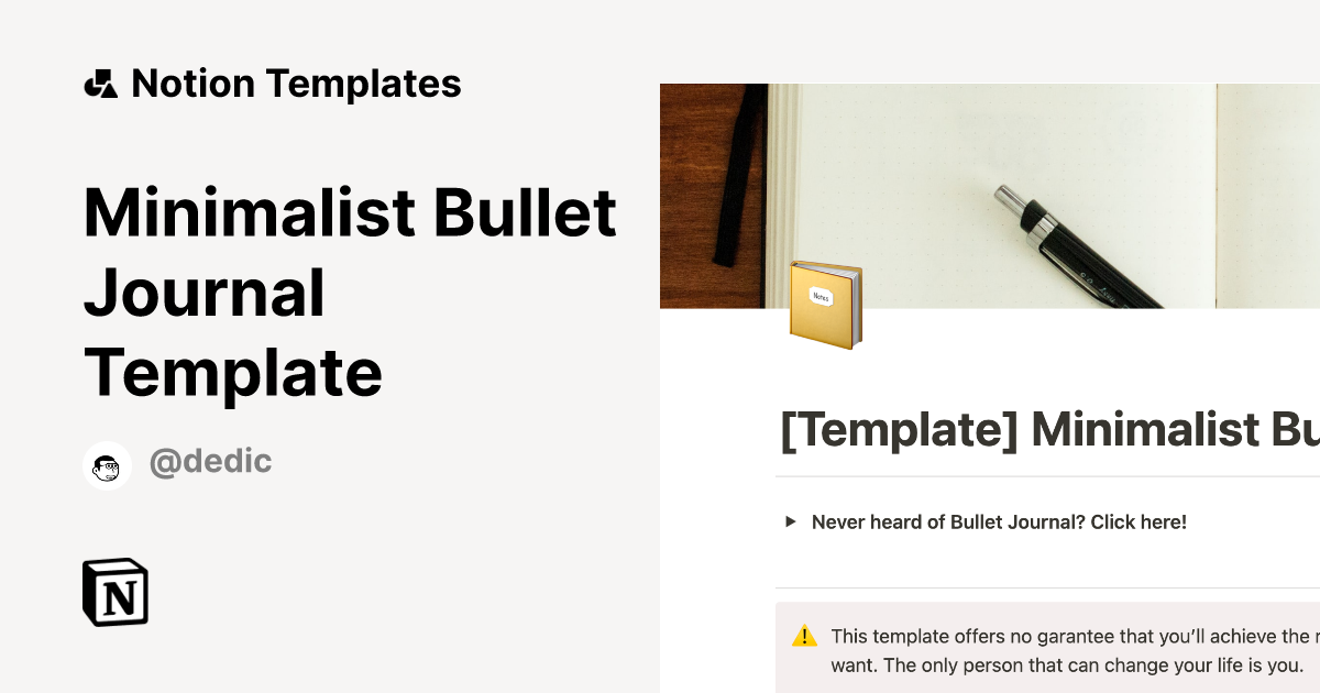 Minimalist Bullet Journal Template Template by Dedic | Notion Marketplace
