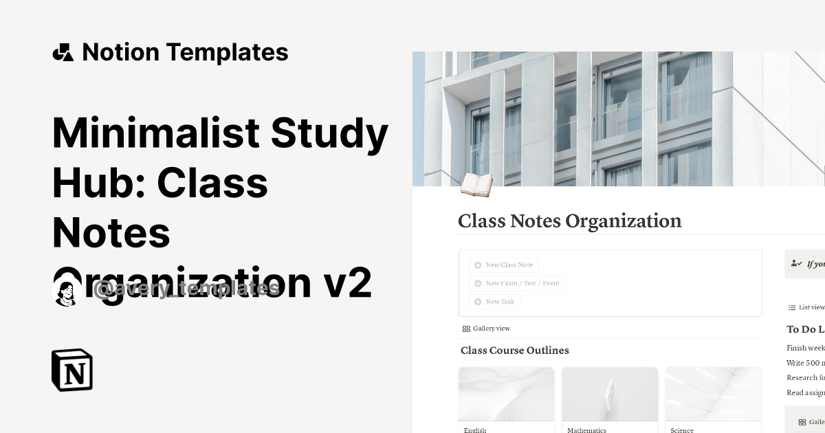 Minimalist Study Hub: Class Notes Organization v2 Template | Notion ...