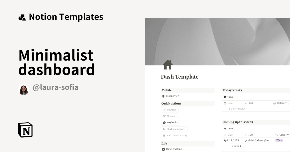 Minimalist dashboard Template | Notion Marketplace