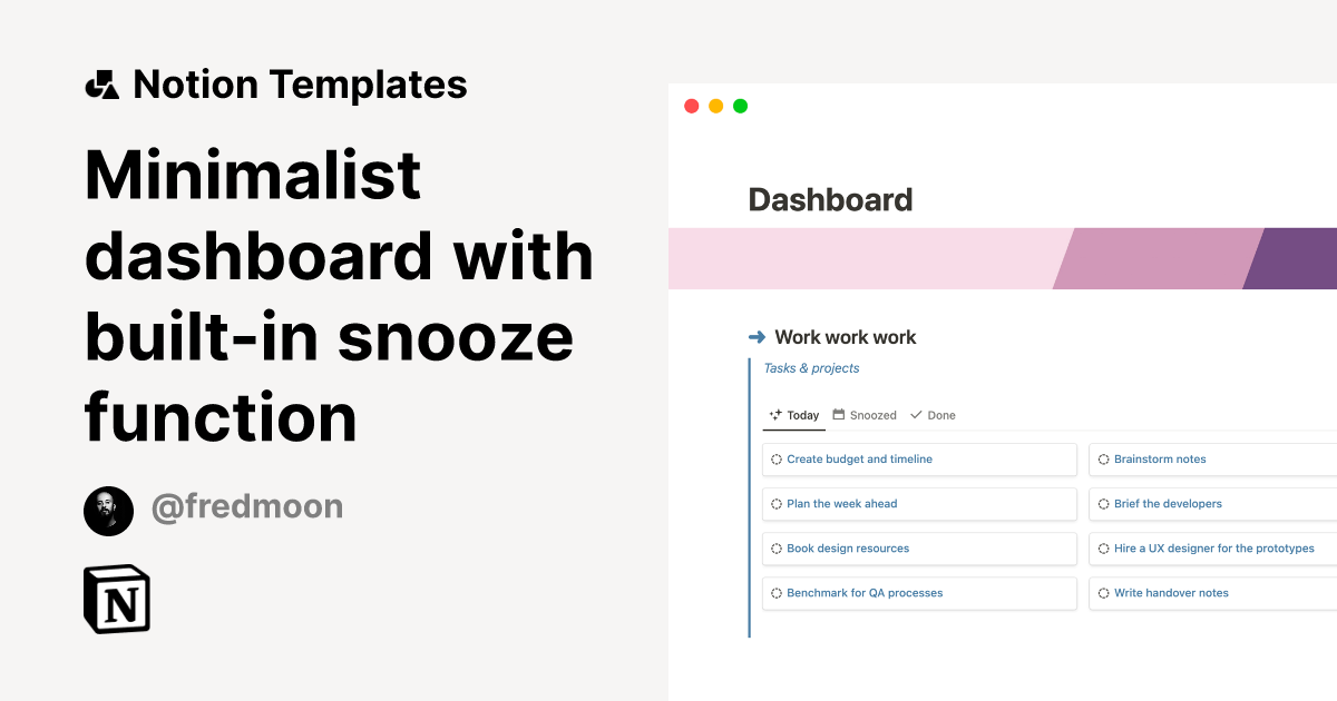 Minimalist dashboard with built-in snooze function Template by Fred ...