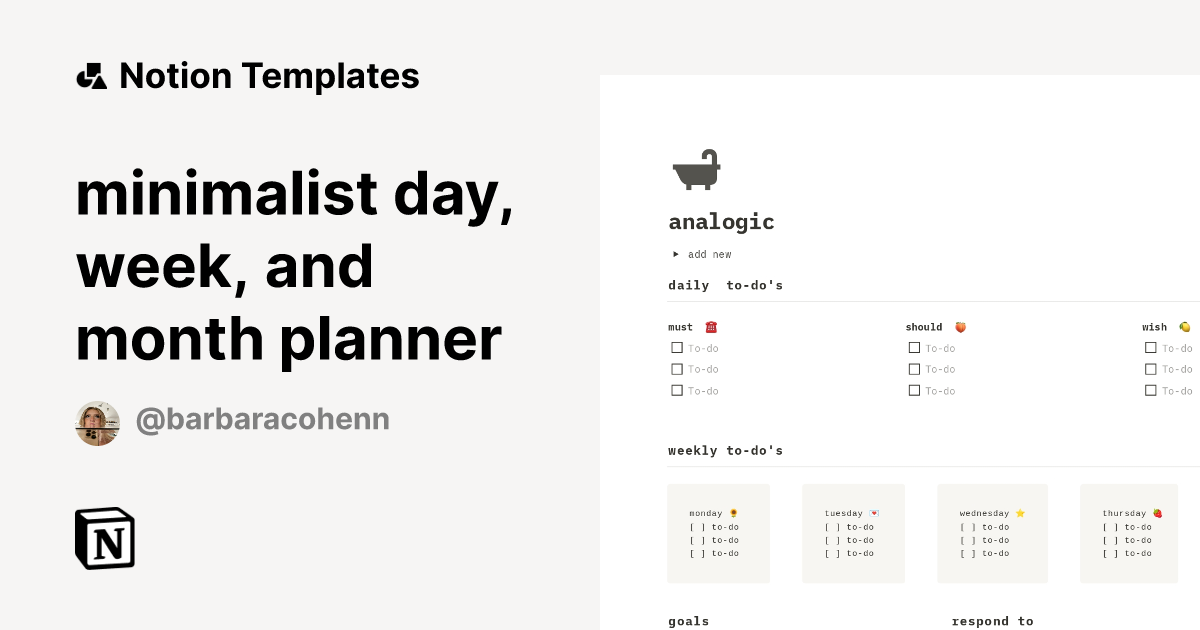 minimalist day, week, and month planner Template | Notion Marketplace