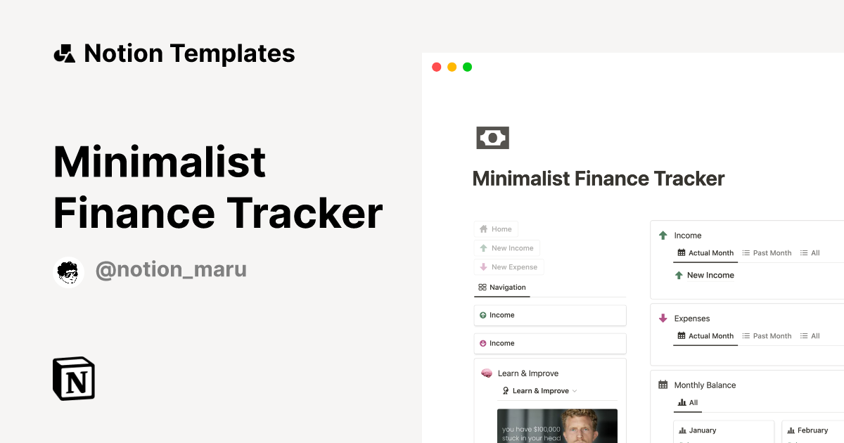Minimalist Finance Tracker Template by Maru | Notion Marketplace