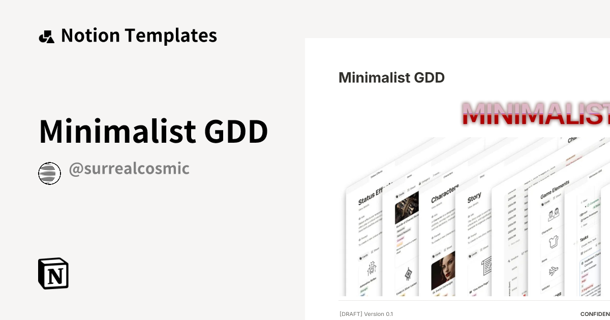 Minimalist GDD Template by Surreal Cosmic | Notion Marketplace