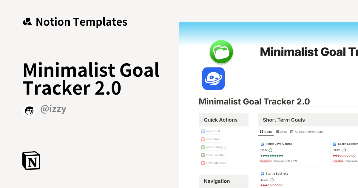 Minimalist Goal Tracker 2.0 Template by Izzy | Notion Marketplace
