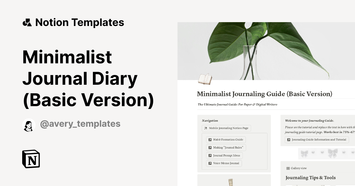 Minimalist Journal Diary (Basic Version) Template | Notion Marketplace