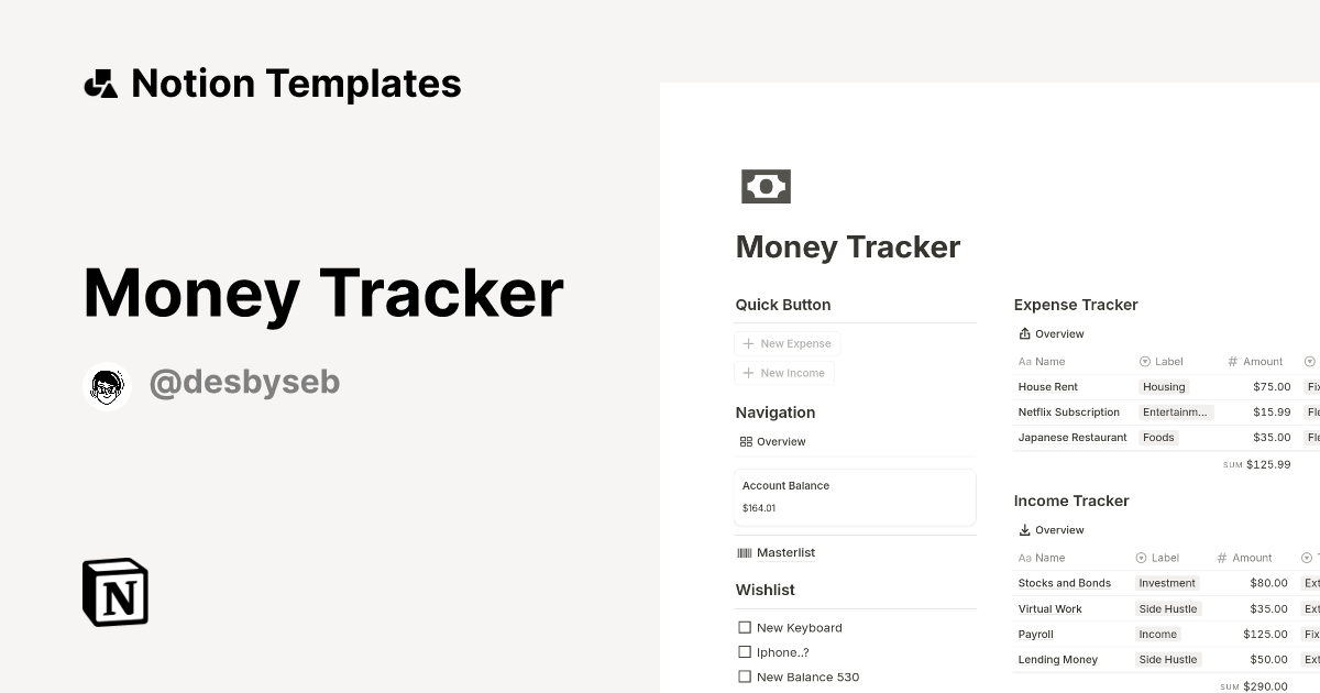 Money Tracker Template by desbyseb | Notion Marketplace